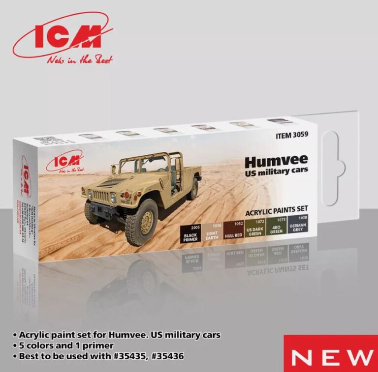 ICM-3059-Humvee-US-Military-Cars-Model-Kit-Acrylic-Paint-Set-6x12ml-Bottles