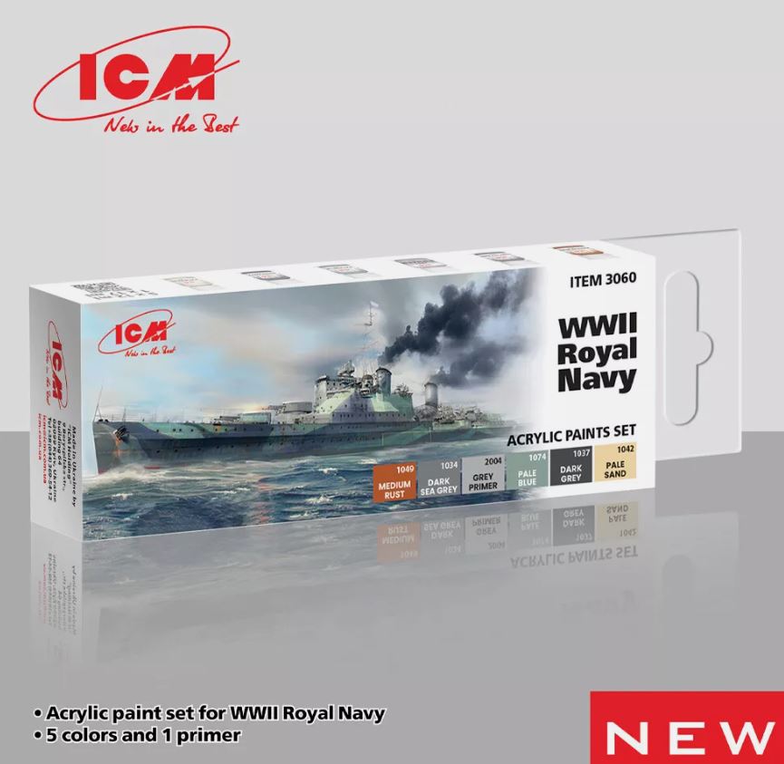 ICM-3060-WWII-Royal-Navy-Model-Kit-Acrylic-Paint-Set-6x12ml-Bottles