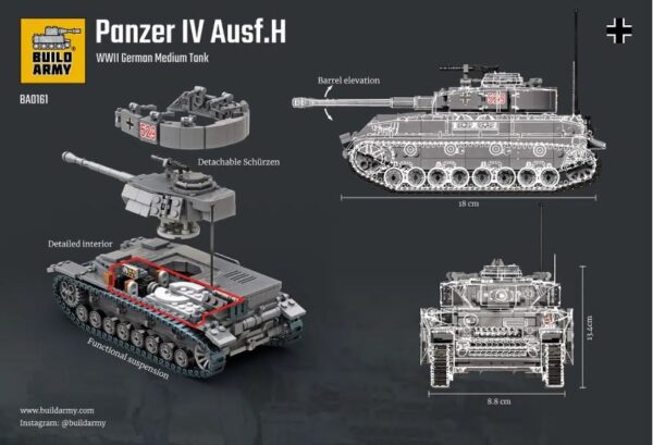 BUILD-ARMY-80161-1:33-WW2-GERMAN-Panzer-IV-Ausf-H-Brick-Model