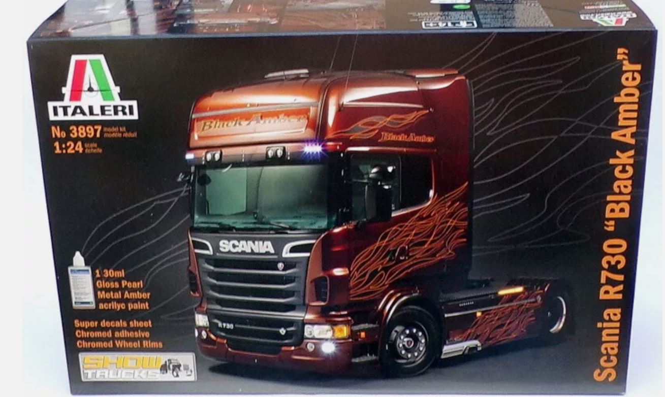 Italeri-3897-1:24-Scale-Model-Kit-Scania-R730-Truck-Black-Amber