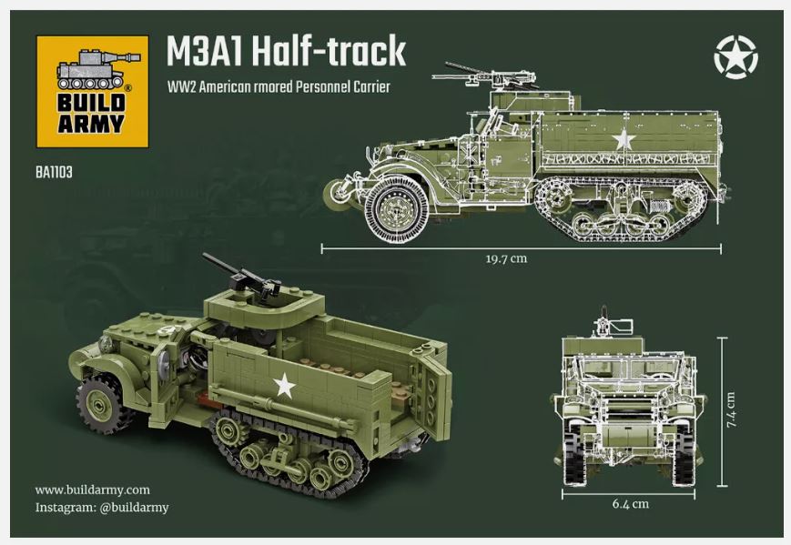 Build-Army-B1103-1:33-M3A1-Half-Track-APC-Brick-Model-468pcs