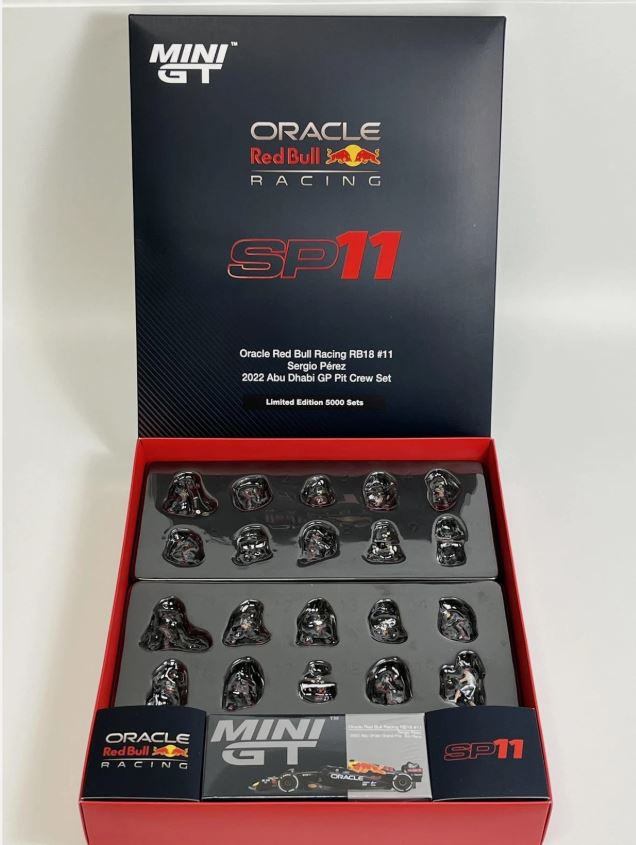 MINI-GT-S0008-1:64-F1-Red-Bull-RB18-11-Sergio-Perez-2022-Abu-Dhabi-GP-3rd-20-Crew-plus-Car-and ...